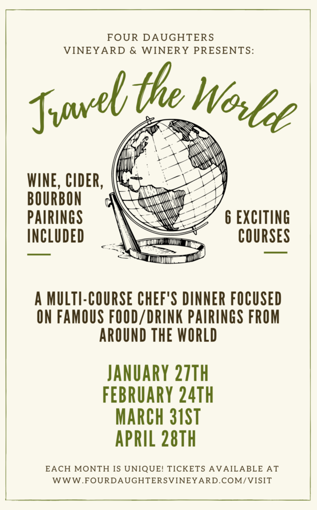 FULL! Travel the World! 6-Course Chef's Dinner. Wine, Cider & Bourbon ...