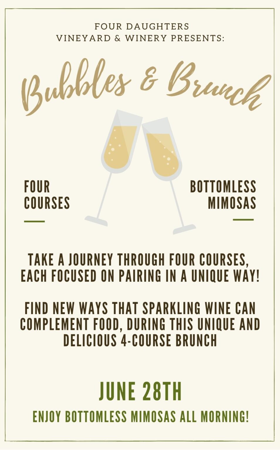 Bubbles & Brunch: 4-Courses and Bottomless Mimosas • Four Daughters ...